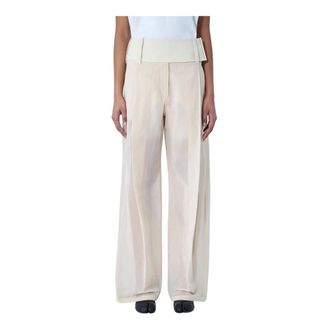 Sportmax Femme, Pantalons, Beige, Taille: 34 FR Pantalon large taille haute