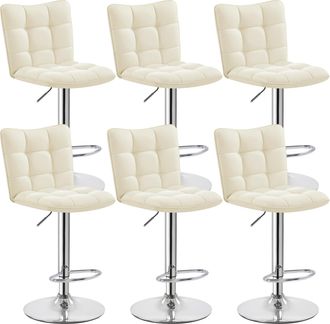 Yaheetech 6er Set Barhocker Barst&uuml;hle 360&deg;Drehbar K&uuml;chenst&uuml;hle mit R&uuml;ckenlehne und Fu&szlig;st&uuml;tze, Barstuhl PU-Kunstleder Sitzh&ouml;he 62,5 cm - 83 cm f&uuml;r die K&uuml;che/Bar/