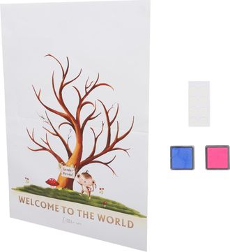 Hemobllo Gender Reveal G&auml;stebuch mit Fingerabdruckbaum Party Deko f&uuml;r M&auml;dchen und Jungen Erinnerungsalbum mit Stempelkissen Komplettset f&uuml;r Unvergessliche Baby