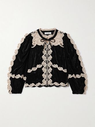 Sea New York Blouse En Velours À Finitions En Dentelle Guipure Medina - Noir