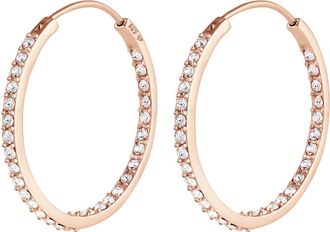 Elli Creolen Silber 925 Rosé Vergoldet 18K Damen Ohrringe für Frauen Kreolen mit Steinen 0.03ct Durchmesser 33mm Hoops 0303593015