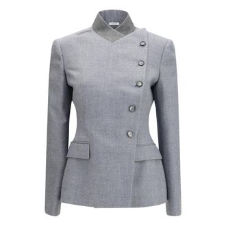 Alexander McQueen Wolljacke mit Nadelstreifen und gekreuztem Revers - - Jackets - Damen - Grau - S