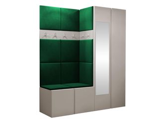 Mirjan24 Garderoben-Set Monati XII, Kleiderschrank mit Spiegel, Schuhschrank, 2X Kleiderhakenbrett, Gepolstertes Paneel/Wandpaneel, 6 Doppelhaken, Flurgarderob