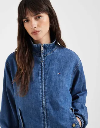 Tommy Jeans Veste en chambray &agrave; col chemin&eacute;e - Bleu moyen d&eacute;lav&eacute;