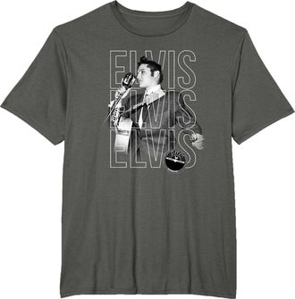 F4NT4STIC Sun Records & Elvis Presley Elvis Triple Logo Portrait King of RocknRoll Music T-Shirt, Unisex Erwachsene, Schwarz, Klein, Kurzarm, Klassische Passfor