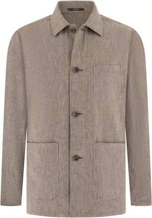 Boggi Milano Homme, Vestes, Brun, Taille: 4XL Veste chemise Micro Fancy en coton et lin
