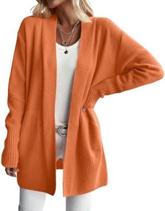 ORANDESIGNE Gilet Leger Long Femme Chic Et Elegant Ouverte Devant Veste Tricot Cardigan Fluide Pull Hiver Chaud D&eacute;contract&eacute; Chandail Manche Longue Pullover Doux F
