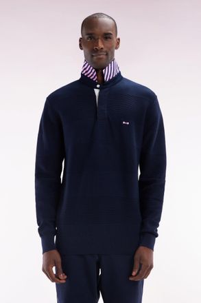Eden Park Pull Col Maillot En Coton Marine D&eacute;tails Cercl&eacute;s Coupe Droite