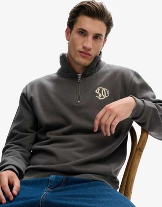 Superdry Athletic - Sweatshirt in Schattengrau mit halblangem Rei&szlig;verschluss