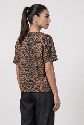 Monari T-Shirt Shirt Leo allover Rundhalsausschnitt, Kurzarm, Brusttasche, Leomuster
