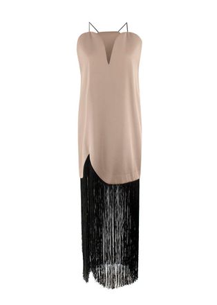 Bespoke Beige Dress with Fringed Hem Size M