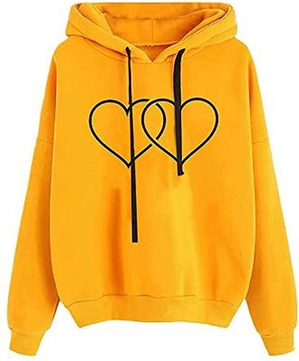Generic Sweat à capuche pour femme - Pull classique à capuche avec cordon de serrage et poches - Imprimé coeurs - Pull décontracté et confortable - Coupe ampl