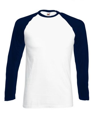 Fruit Of The Loom Herren Baseball-T-Shirt, 100 % Baumwolle, Wei&szlig;/Tiefmarineblau, Gr&ouml;&szlig;e XL