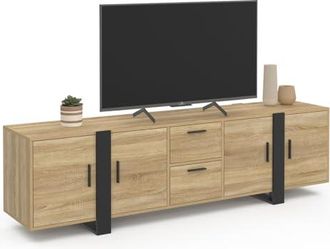 IDMarket Meuble TV 180 cm Phoenix 4 Portes + 2 tiroirs Bois et Noir