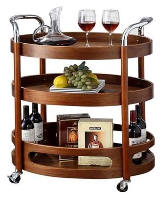 Generic Chariot de bar &agrave; roulettes &agrave; 3 niveaux - Chariot &agrave; cocktail en bois de grande capacit&eacute; avec roulettes, &eacute;tag&egrave;res de rangement et casier &agrave; vin | Chariot