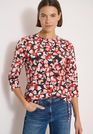 Cecil 3/4-Arm-Shirt CECIL, Damen, Gr. XXL (46), bunt (russet rot), Web, 100% Baumwolle, gemustert, comfort fit normal, Rundhals, normaler Saum, Shirts 3/4-A