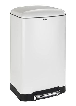 WENKO Treteimer Studio Easy-Close Wei&szlig; 30 L - M&uuml;lleimer mit Absenkautomatik Fassungsverm&ouml;gen: 30 l, Stahl, 34 x 61 x 32.5 cm, Wei&szlig;