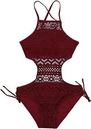 Generic Bikini Femme Une Pieces Gainant Et Amincissant Bikini Maillots de Bain Taille Haute tricoté Creux Dos Sexy Camisole (Red, L)