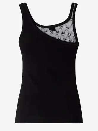 Pinko Womens Top With Logo, Stretch Cotton, Black Tops
