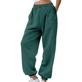 Generic Pantalon de jogging long en coton pour femme - Taille élastique avec poches - Pantalon de jogging à jambe droite - Pantalon de jogging avec cordon de 
