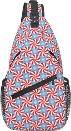 Generic Bonbons En Spirale Rouges Et Blancs, Flocons De Neige De No&euml;l Sac Poitrine D&eacute;contract&eacute; Sling Bag Multifonctionnel Sacoche Bandouliere Pour Randonn&eacute;e H
