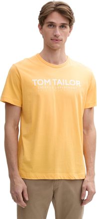 Tom Tailor Rundhalsshirt TOM TAILOR, Herren, Gr. XXL, gelb (peachy orange), Single Jersey, Obermaterial: 100% Baumwolle, bedruckt, regular fit h&uuml;ftbedeckend, Run