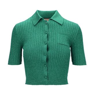 Gucci Geripptes Lam&eacute; Cropped Polo Shirt - - Blouses & Shirts - Damen - Gr&uuml;n - S