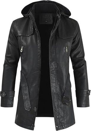 Generic Veste en cuir pour homme avec capuche, veste dhiver &agrave; capuche en similicuir noir, taille XL