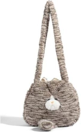 Generic Womens Cute Plush Orange Cat Crossbody Bag,Soft Fluffy Animal Style Shoulder Bag,Large Capacity for Daily Use (Gray)