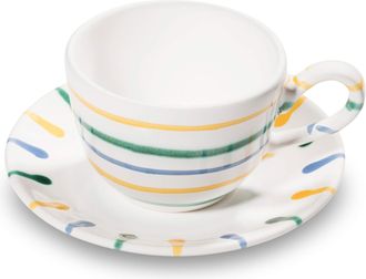 Gmundner Keramik Kaffeetasse mit Unterteller | Set, 2-teilig | Buntgeflammt | Geschirr, handgemacht in Österreich