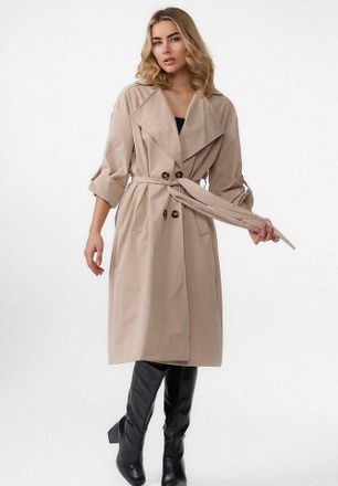 Worldclassca Trenchcoat Worldclassca TRENCHCOAT Oversize mit G&uuml;rtel Reverskragen Mantel Beige