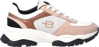 Baldinini Femme, Chaussures, Multicolore, Taille: 39 EU Nude suede and off-white leather trainers