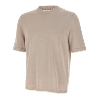 Eleventy Homme, Pulls, Beige, Taille: 2XL Pull &agrave; Col Rond avec Bordures
