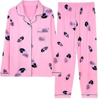 Generic Ensemble de pyjama dhiver en coton pour femme, ensemble de pyjama &agrave; manches longues doux boutonn&eacute; v&ecirc;tements de d&eacute;tente confortable &agrave; manches longues e