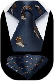 Hisdern Cravate Homme Bleu Marine Mariage Cravates et Pochette à Motif Hibou Originale Set Mouchoir Élégant pour Fête daffaires