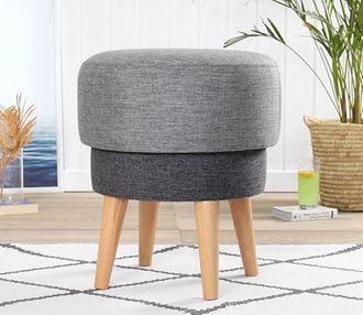 Atelier Del Sofa Stylish Grey Pouffe, 51 cm Height, 47 cm Diameter | 100% Linen, 35 DNS Orthopedic Sponge (6 cm Thick) | Durable Beechwood Legs, Perfect for Modern Liv