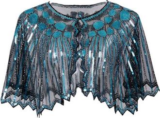 Generic Ch&acirc;les &agrave; perles pour robes de soir&eacute;e, cape de soir&eacute;e &agrave; paillettes, ch&acirc;le de mari&eacute;e, ch&acirc;le &agrave; paillettes pour femme f&ecirc;te formelle, 001 Bleu clair, Taill