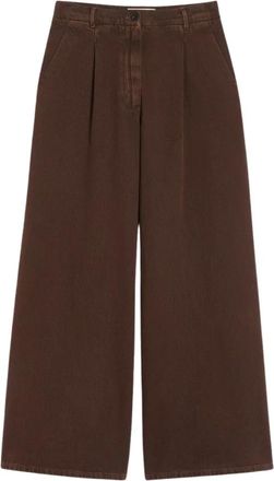 Max Mara Femme, Pantalons, Brun, Taille: 36 FR Pantalon large en coton de taureau