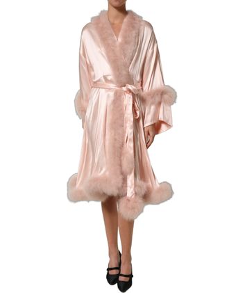 Dolce & Gabbana Womens Light Pink Silk Turkey Feather Wrap Midi Dress