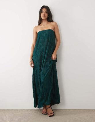 Asos Robe trap&egrave;ze mi-longue pliss&eacute;e coupe bandeau - Sarcelle-Bleu