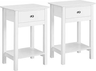 Yaheetech 2er Set Nachttisch Beistelltisch mit Schublade und Ablage Nachtkommode Moderner Telefontisch Cuchtisch aus MDF 40 x 30 x 61 cm, Wei&szlig;