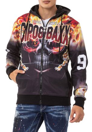 Cipo & Baxx Herren Sweatjacke Hoodie CL546 Schwarz - Stylischer Pullover im Modernen Casual Streetwear Stil mit Rei&szlig;verschluss & Kapuze f&uuml;r Alltag Freizeit & Part