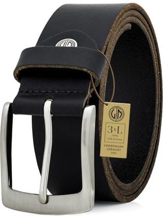 Lindenmann Mens Leather Belt/Mens Belt, full grain leather belt, buffalo leather 4 mm, black, Größe/Size:, Farbe/Color:noir