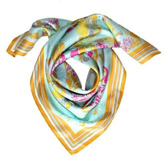 Lorenzo Cana Foulard pour la femme - &eacute;charpe de 100% soie pour le printemps et l&acute;&eacute;t&eacute;, carr&eacute; avec les mesures de 70 x 70 cm - une sensation de luxe en turquoise ora