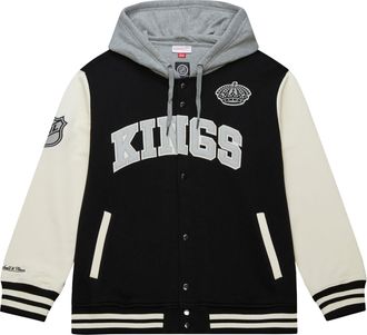 Mitchell & Ness Courtside Fleece NHL Vintage College Jacke mit Kapuze - Los Angeles Kings, Gr&ouml;&szlig;e L, Druckknopf Verschluss, Herren, Frauen, Kinder, Unisex, Fr&uuml;hling, S