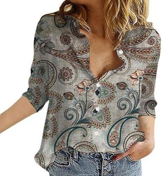 Generic Hauts en coton et lin pour femme &agrave; manches longues - Blouses d&eacute;t&eacute; pour femmes grande taille - Blouses et chemises unies pour les vacances, hauts de tr