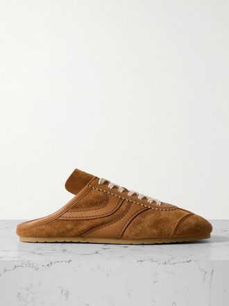 Dries Van Noten Slip-ons Aus Veloursleder Mit Lederbesatz - Braun