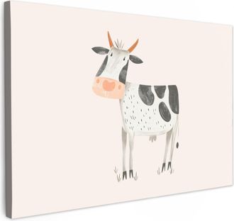 MuchoWow © Bilder 120x80 cm Kinderzimmer Deko Modern Wandbild Kunstdruck auf Leinwand Bild Schlafzimmer über Bett Room Decor Geschenke Kuh - Bauernhoftiere - A