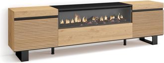 Skraut Home | TV-Schrank, Lowboard | für Wohnzimmer und Esszimmer | 200x57x35cm | Für TV-Geräte bis zu 80 | Elektrokamin. | Industriedesign | Moderner Stil | Eich