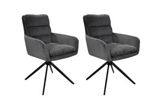 Byliving Esszimmerstuhl 2er Set PURA/Grob-Cord dunkelgrau/Gestell Metall schwarz matt/Sitzschale 360&deg; drehbar/B 58, H 88, T 60 cm